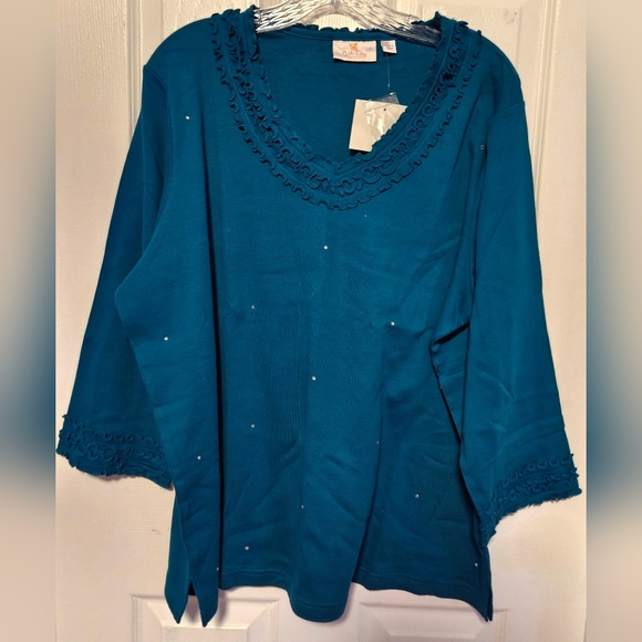 Quacker Factory | Tops | Quacker Factory Turquoise Long Sleeve Top With ...